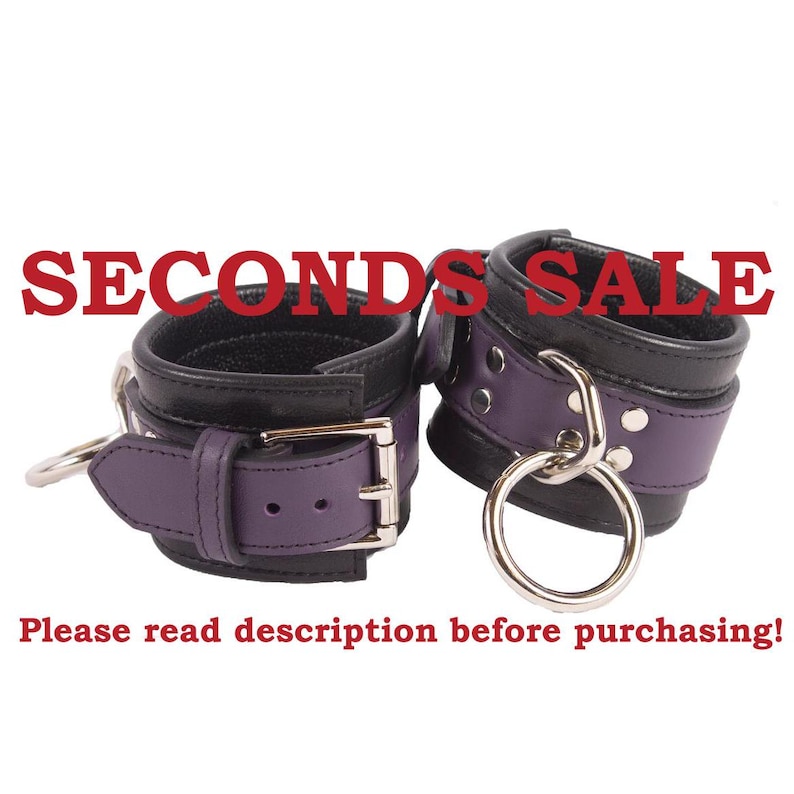 SECONDS SALE** Wrist Cuffs Purple and Black Leather Handcuffs (LB313PR ...