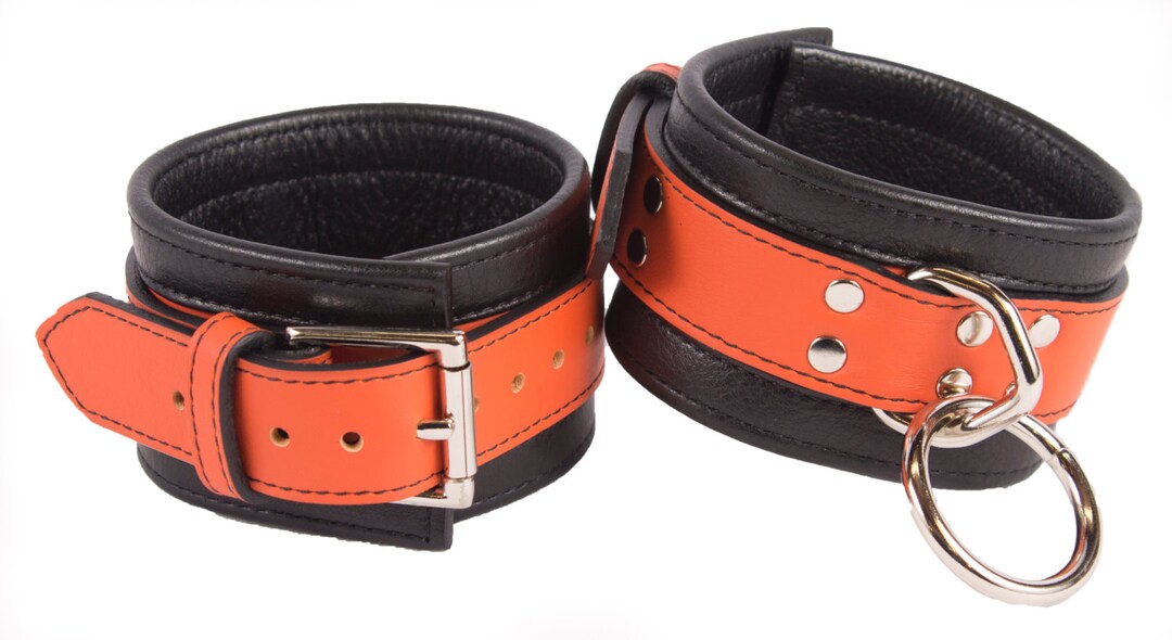 Ankle Cuffs Orange and Black Leather Restraints (LB314OR) - Etsy