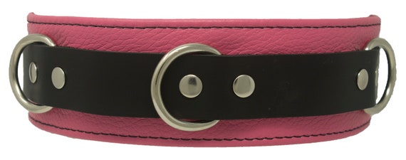 2 Wide Pink/black Comfort Leather Locking Collar - Etsy