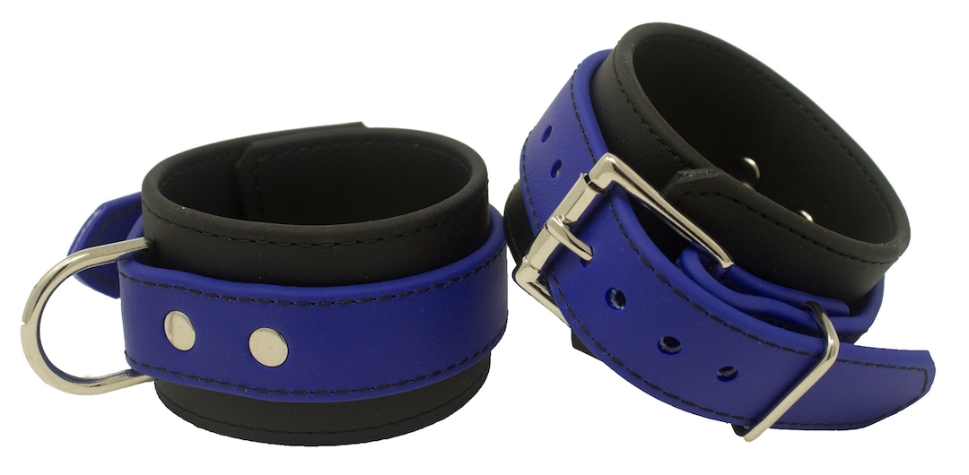 Rubber Wrist Cuffs Blue and Black Biothane Restraints (LBRB313BL) - Etsy