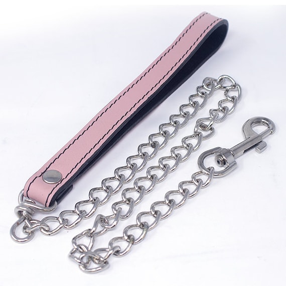 Light Pink Leather Leash With Chain 24 Valentine's | Etsy