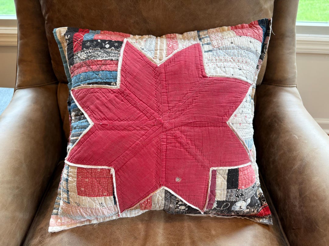 LARGE ANTIQUE Red Star Quilt Over a Antique Log Cabin Quilt Pillow/ Handmade/ Patriotic - Etsy