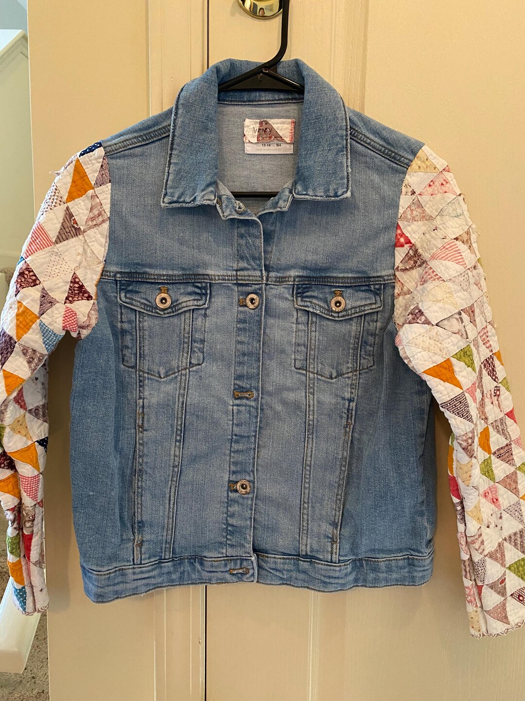 ANTIQUE QUILT DENIM Jacket/ Charmingly Tattered Quilt/ Handmade/ One of ...