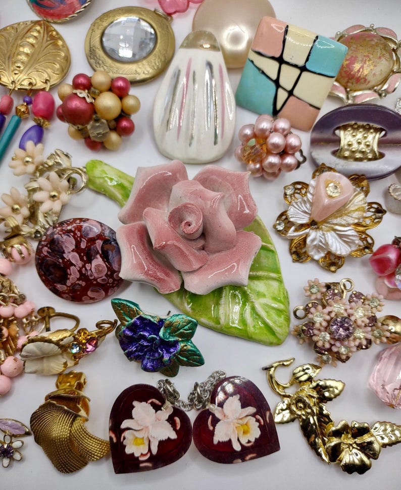 Vintage Lot of Pink Costume Jewelry, Crafts, Detash, Junk, E25 - Etsy