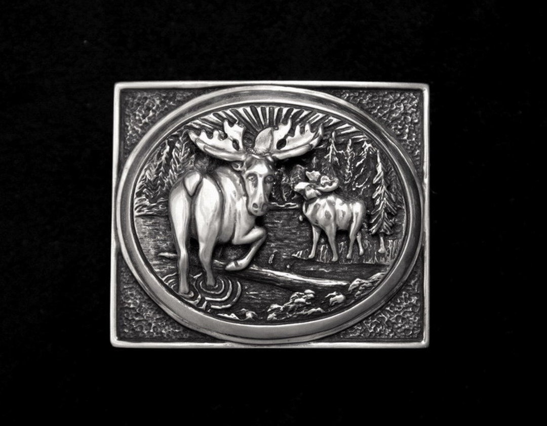 Moose Belt Buckle, Limited Edition, Solid Sterling Silver 925, for a 1 ...