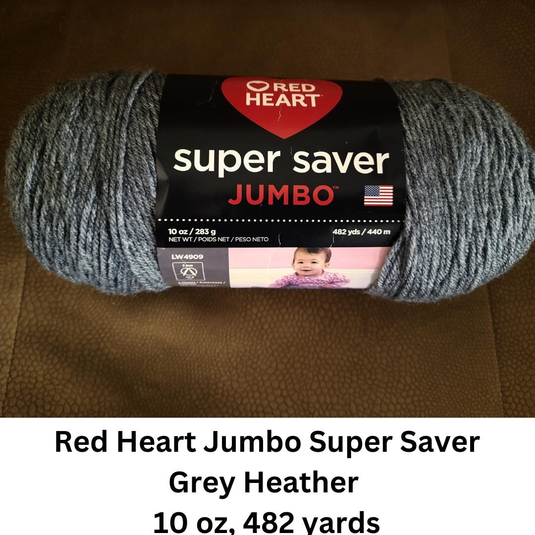 Red Heart Jumbo Super Saver Grey Heather, 10 Oz, 482 Yards. Nice Big ...