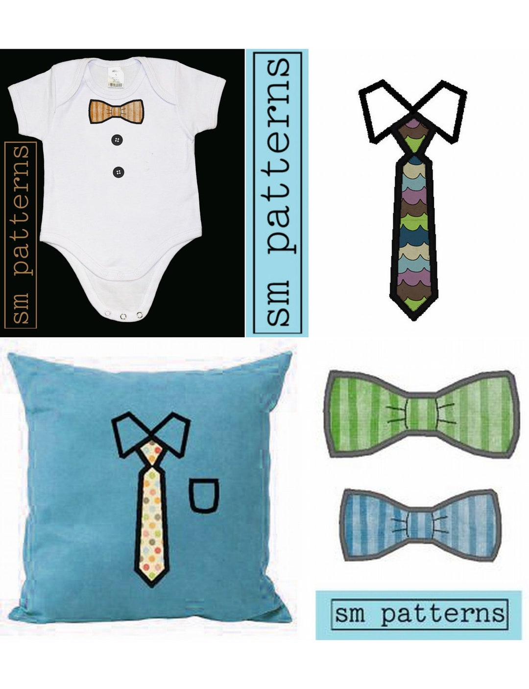 Machine Embroidery Design - Small Long Tie and Bow Tie Pack - Etsy