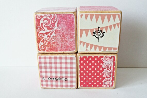 Girls Wooden Blocks // Set of 4 // Pink Blocks // Baby Girl // - Etsy