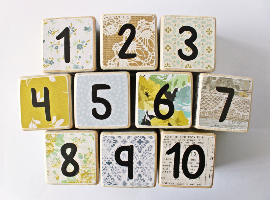 Vintage Inspired Wooden Blocks // Set of 10 // Learn to Count - Etsy