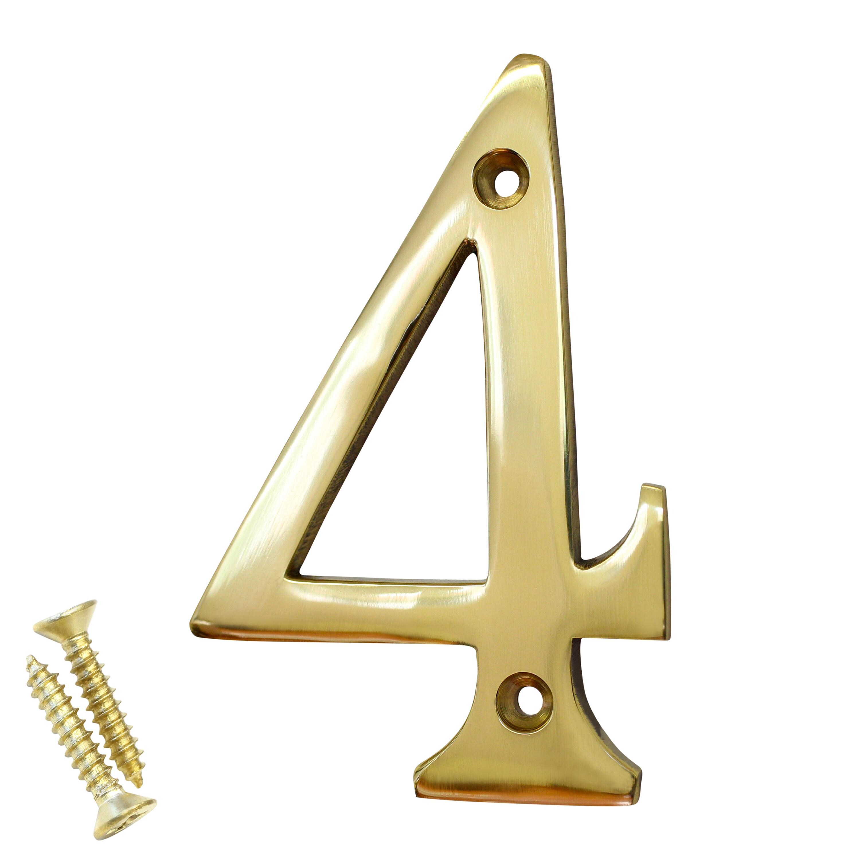 Modern Curvy Serif 4 Inch Brass House Number for Address Plaque ...