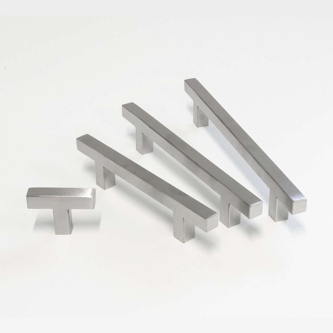 Modern Sleek Squared T-bar Stainless Steel Handle Pull for Drawers and ...