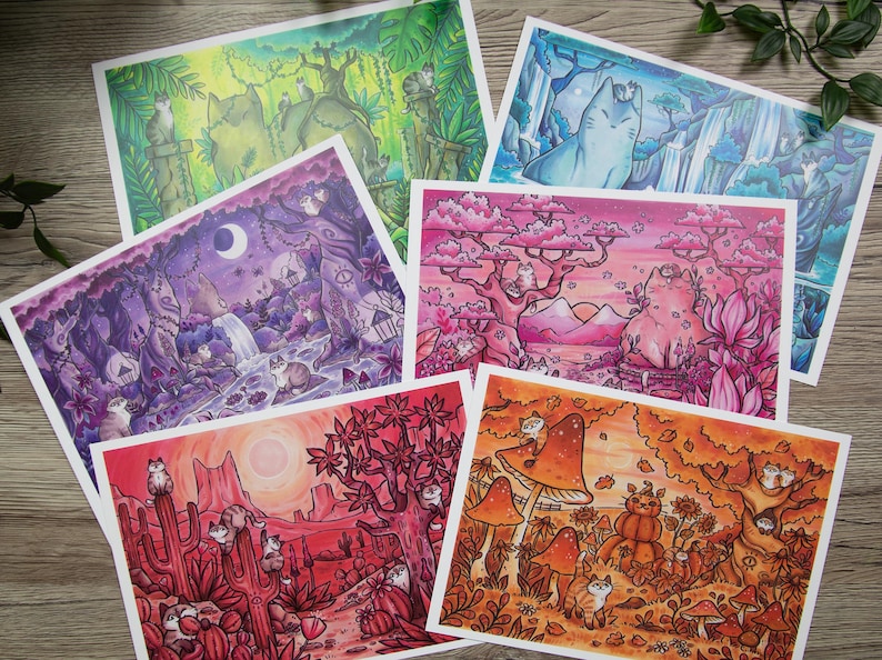 Monochromatic Magical Cat Scenes - Matte Art Prints - Signed - Etsy