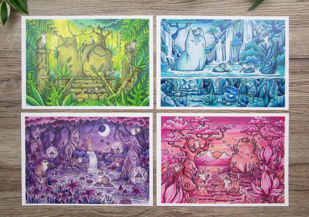 Monochromatic Magical Cat Scenes Matte Art Prints Signed - Etsy