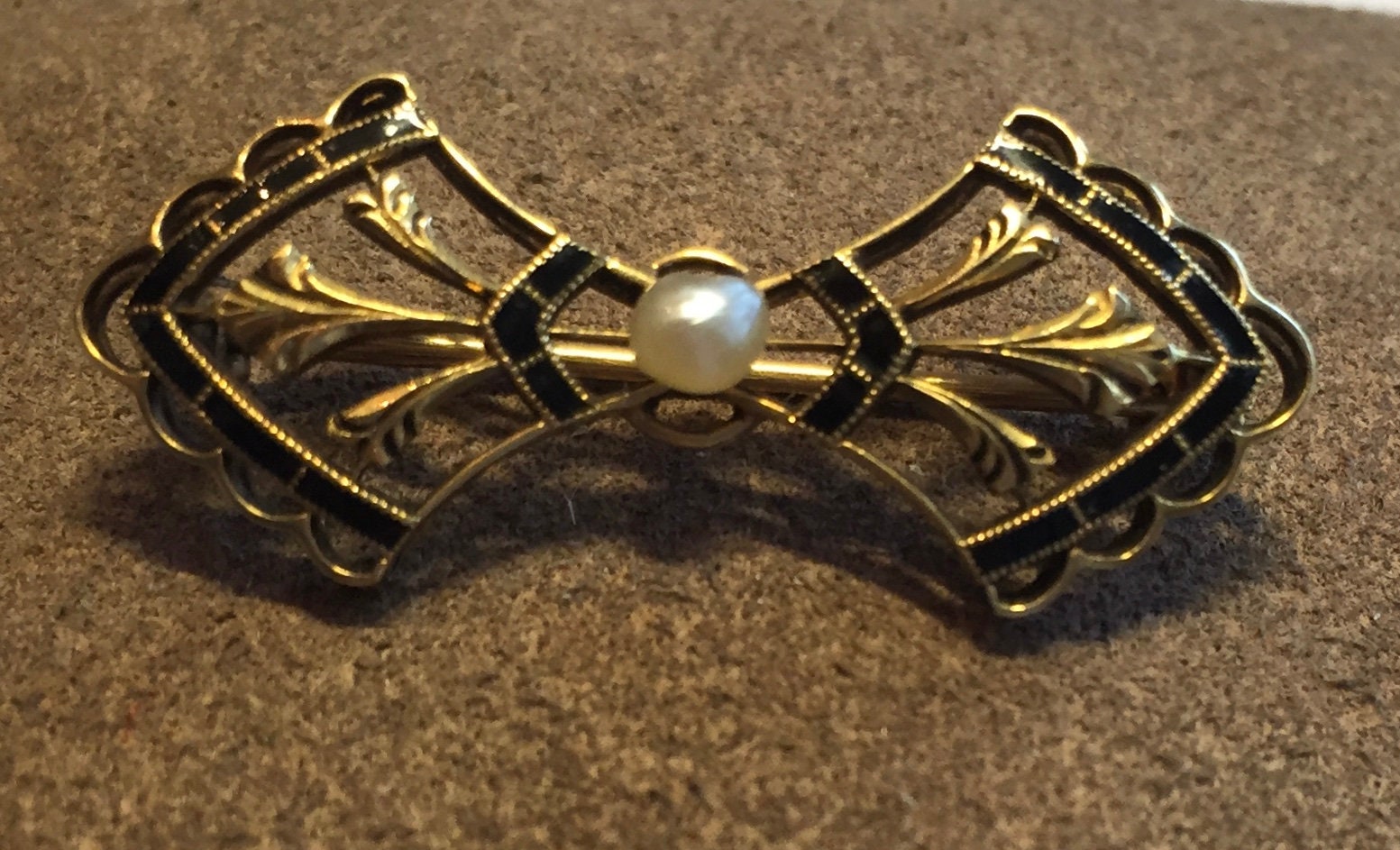 Victorian Enameled Bow Brooch By Krementz In 14k Yellow Gold | Etsy