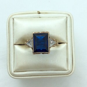 10k Fabulous Blue Birthstone Ring, 1940 With Tiny Diamonds on Each ...