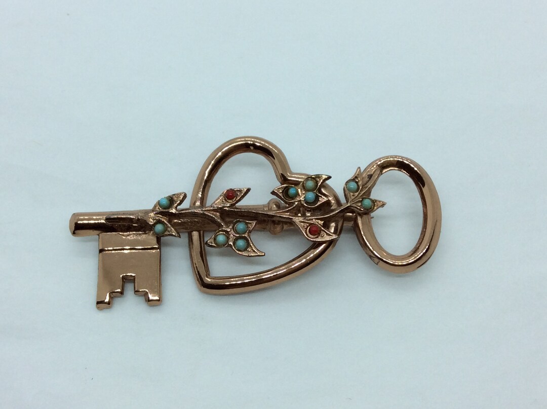Vintage Coro Rose Gold Key Bouquet Heart Brooch Mint Sterling - Etsy