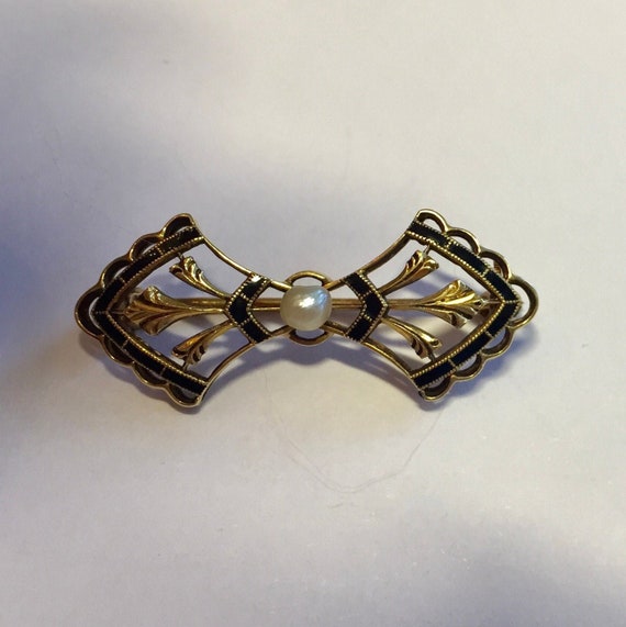 Victorian Enameled Bow Brooch by Krementz in 14k Yellow Gold | Etsy