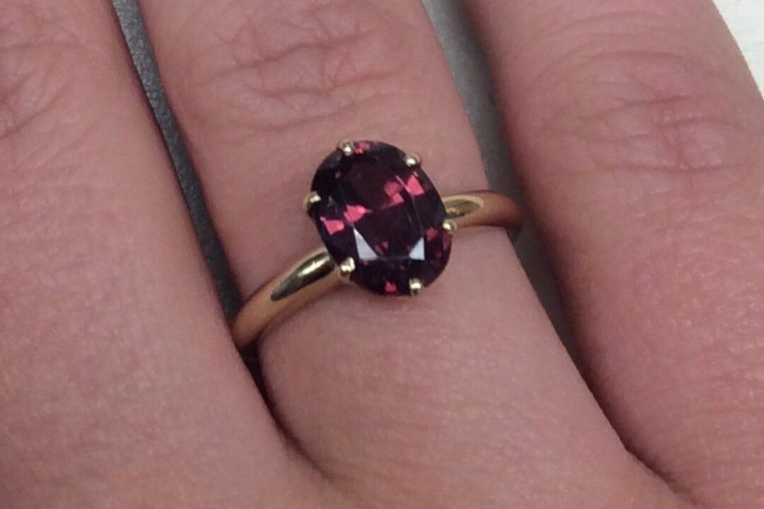 14k Garnet Ring,in Six Prong Solitaire Setting With a Oval Grape Garnet ...