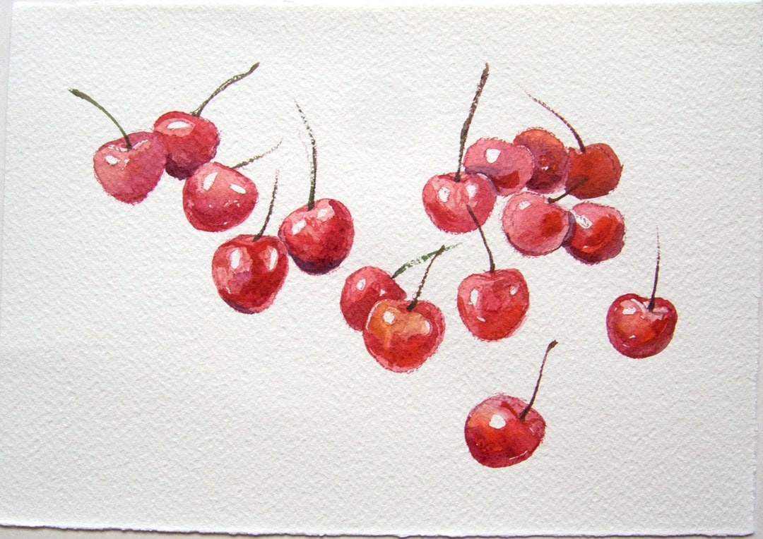 Original Cherry Watercolor Painting | Small Fruit Kitchen Art (7x11) - Etsy