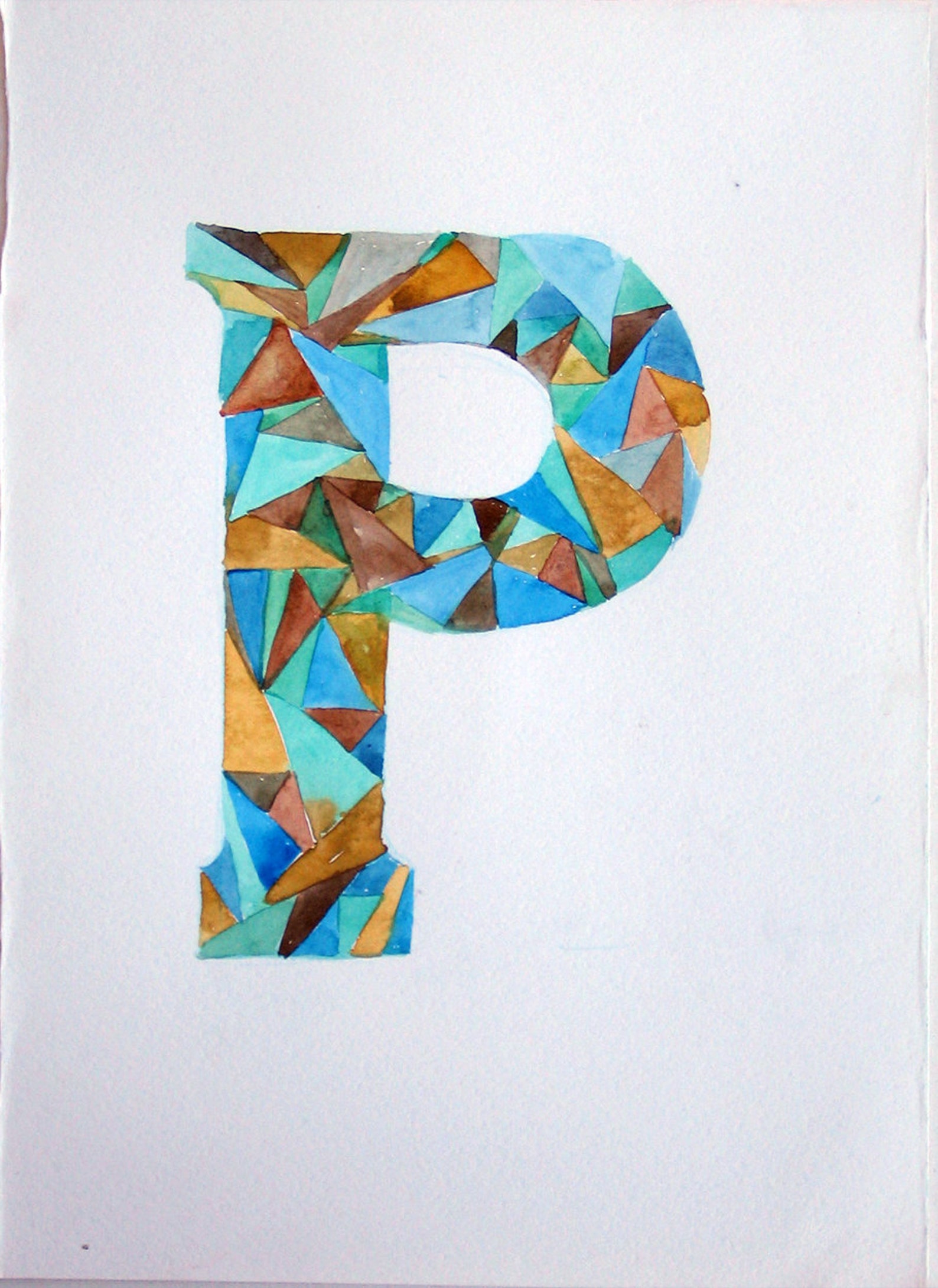 Letter P Watercolor Painting, Geometric Typography Art - Etsy