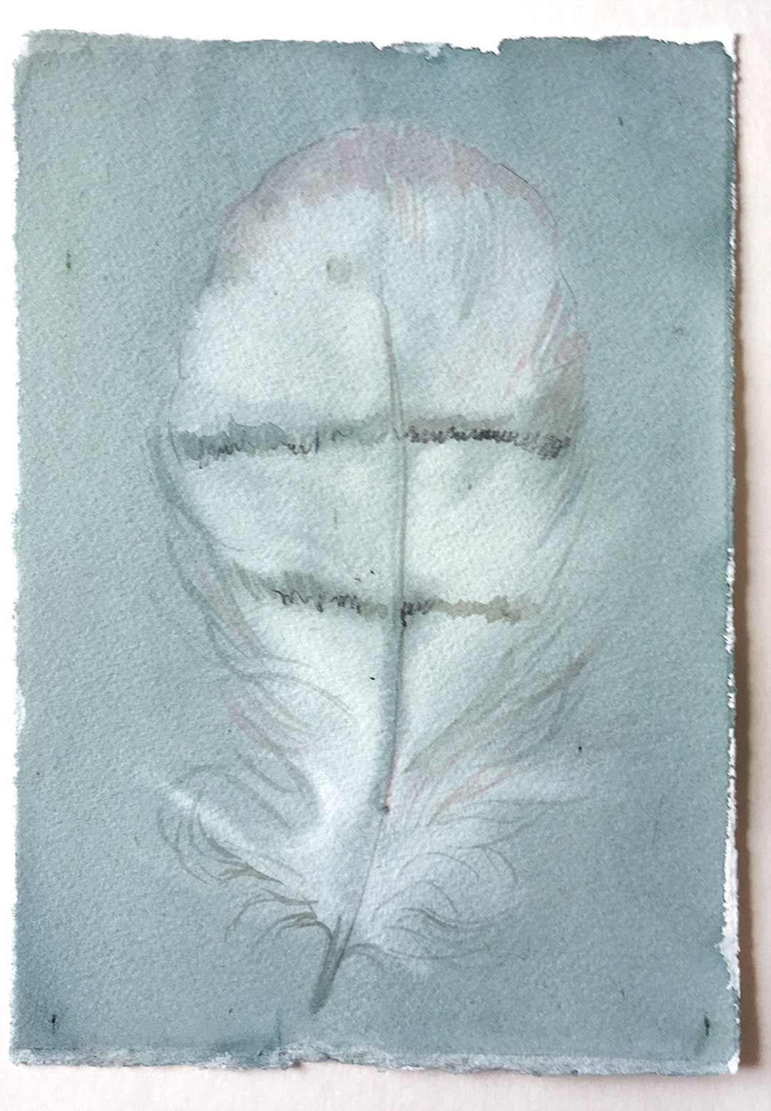 Feather Painting Original. Small Watercolor Painting of Feather. Light ...