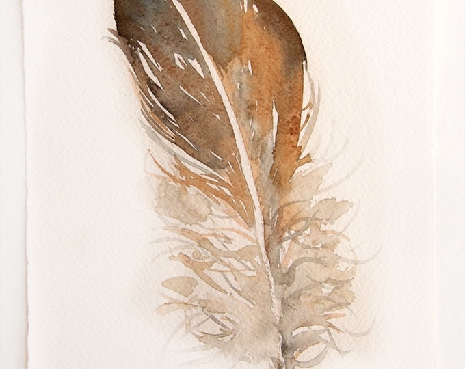 Feather Painting Original. Watercolor Art Original.grey,beige Feather ...