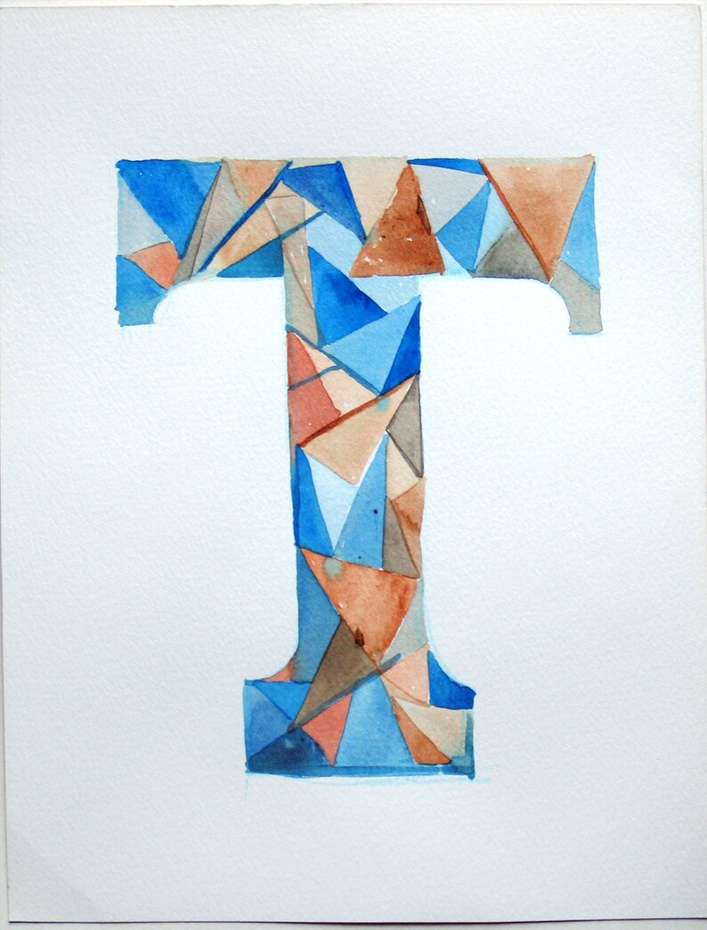 Watercolor Painting of Letter T. Typography Art. Geometric Illustration ...