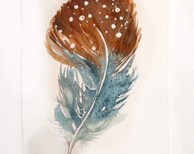 Watercolor Feather Painting. Small Watercolor 75 by 11 - Etsy