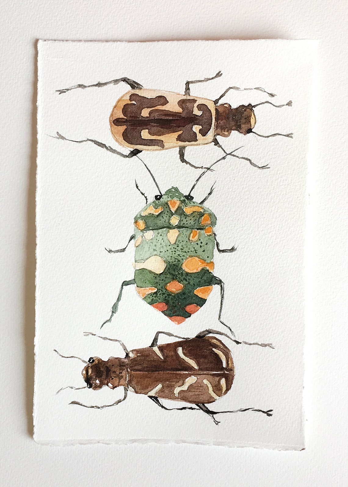 Insects Painting, Three Bugs in Brown and Green, Insects Wall Art ...