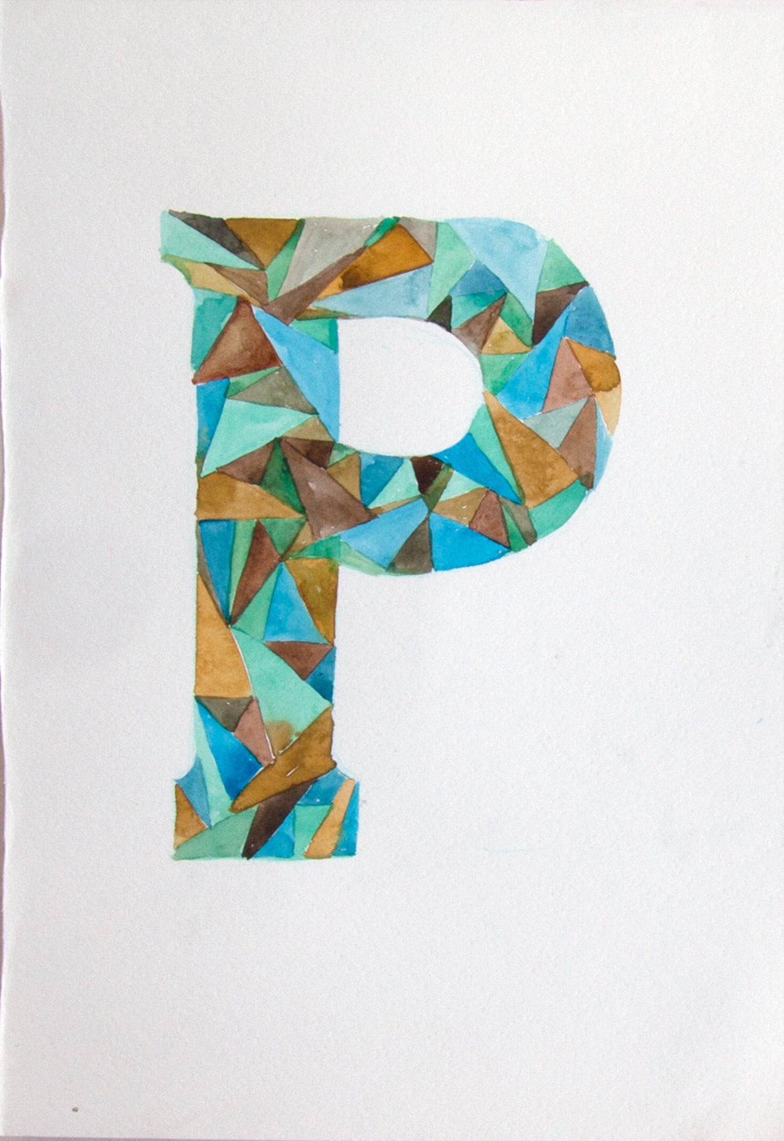 Letter P Watercolor Painting, Geometric Typography Art - Etsy