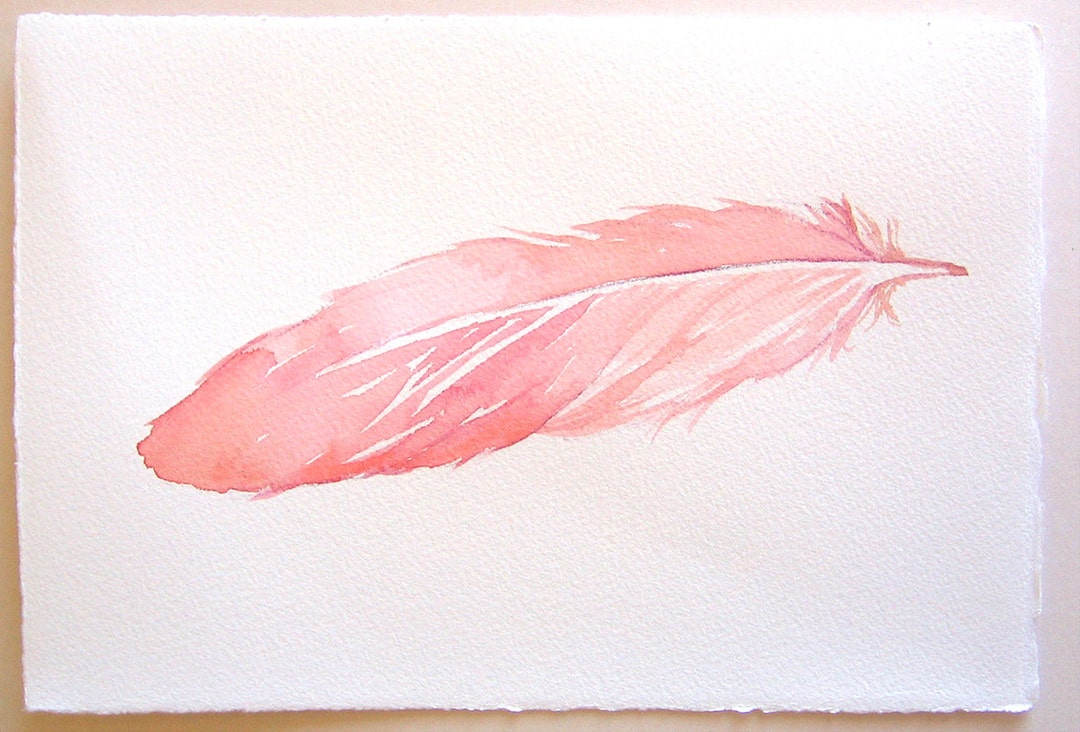 Light Pink Feather Painting. Watercolor Original 7,5 by 11/ Feathers ...