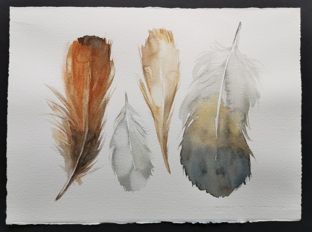 Feathers Watercolor Painting, Original Watercolor Feathers Wall Art ...