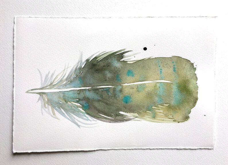 Sage Green Feather Painting, Watercolour Painting Original. Feather ...