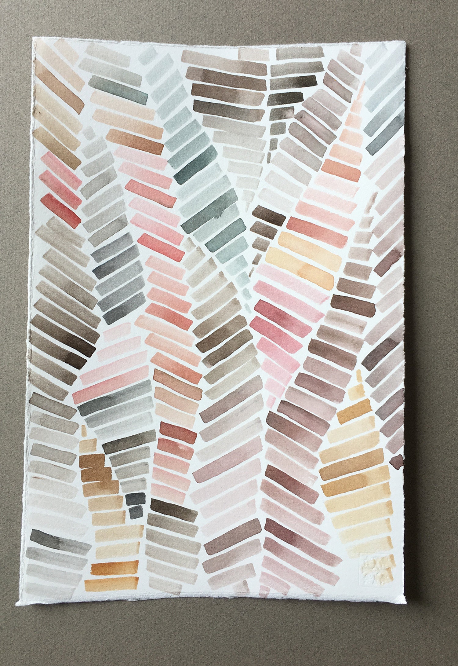 Dusty Rose Geometric Painting, Watercolour Painting Original. Abstract ...