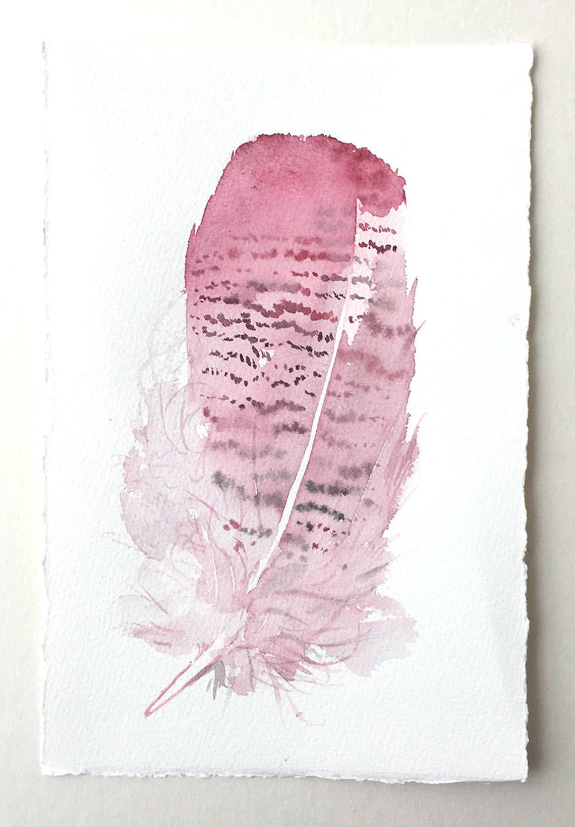 Pale Pink Feather Painting Watercolour Original Fantasy Feather Artwork ...