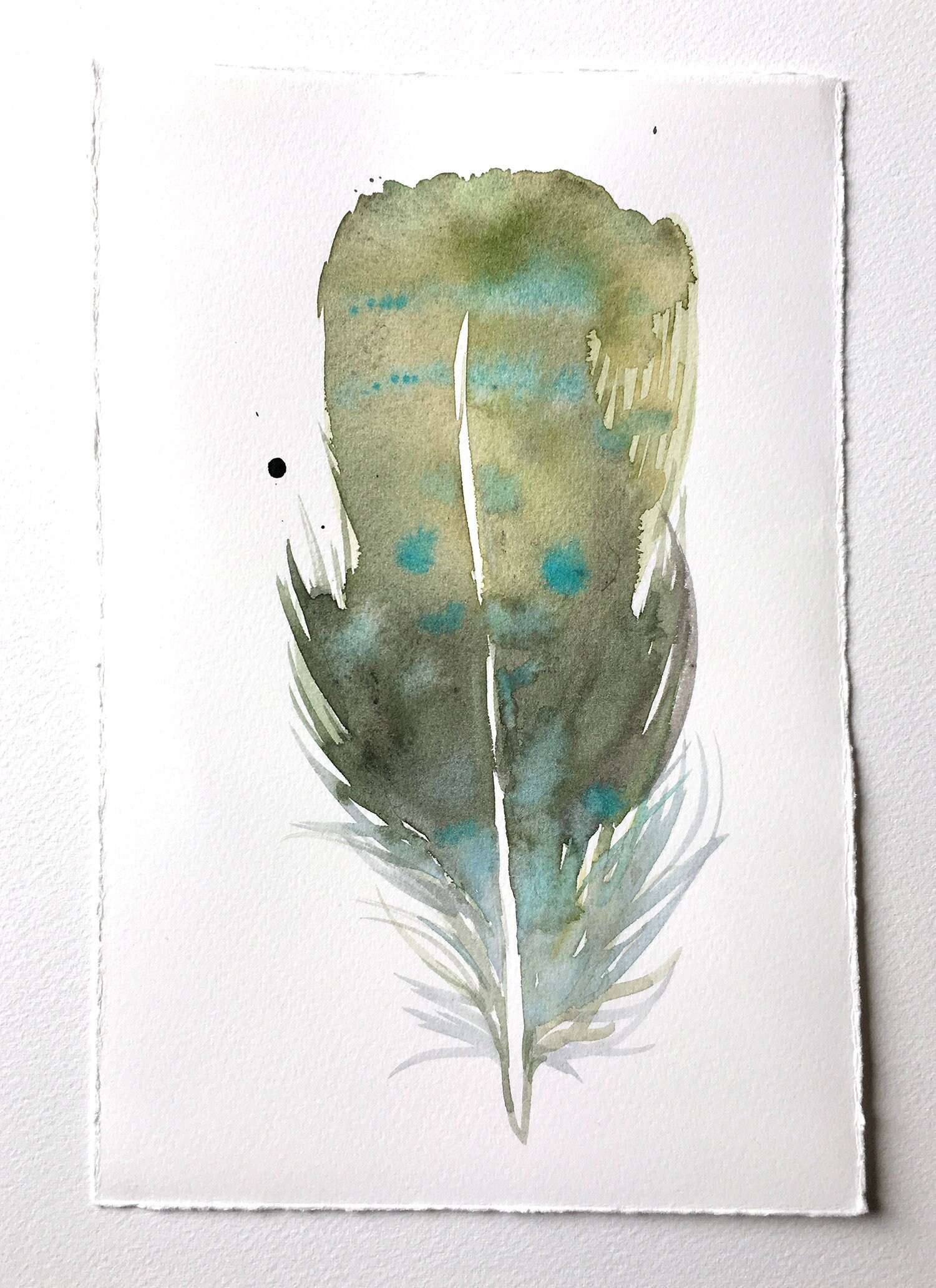 Sage Green Feather Painting, Watercolour Painting Original. Feather ...