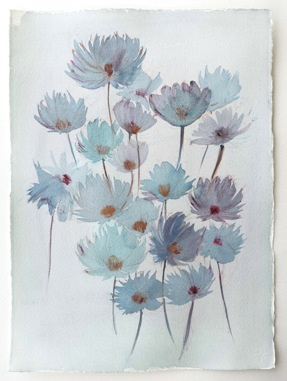 Abstract Flowers | Watercolor Painting Original | Baby Blue Floral Wall ...