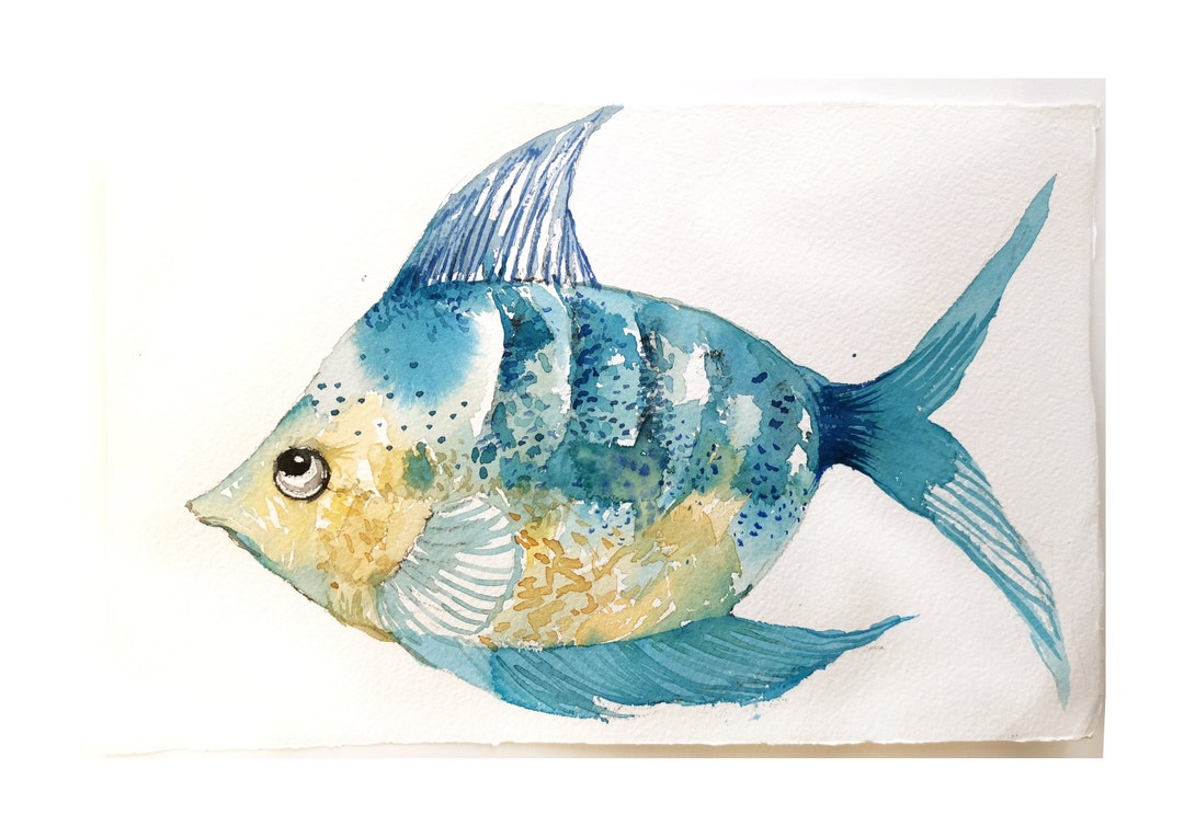 Blue Fish Watercolor Painting | Fantasy Fish Illustration | Sea, Ocean ...