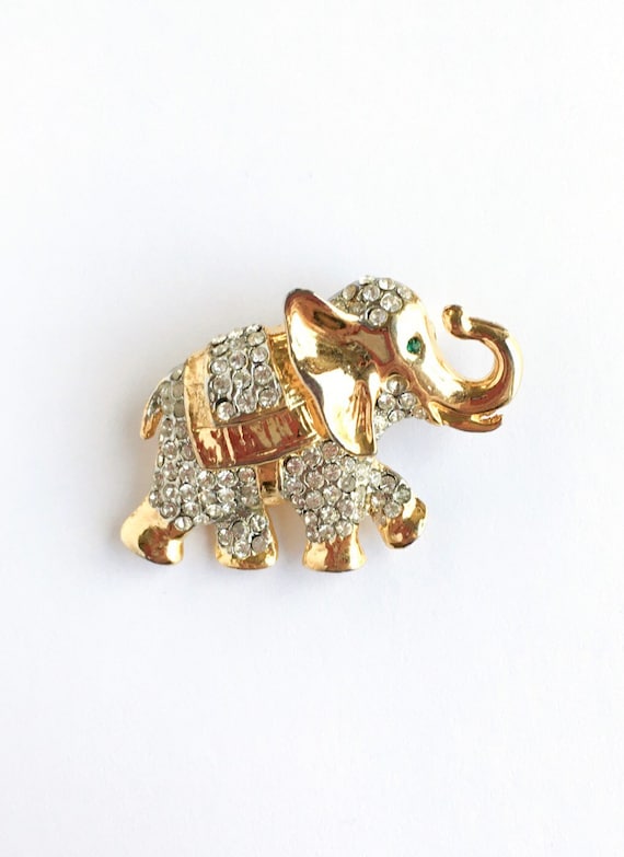 Vintage Rhinestone Elephant Pin Brooch - Dazzling Big… - Gem