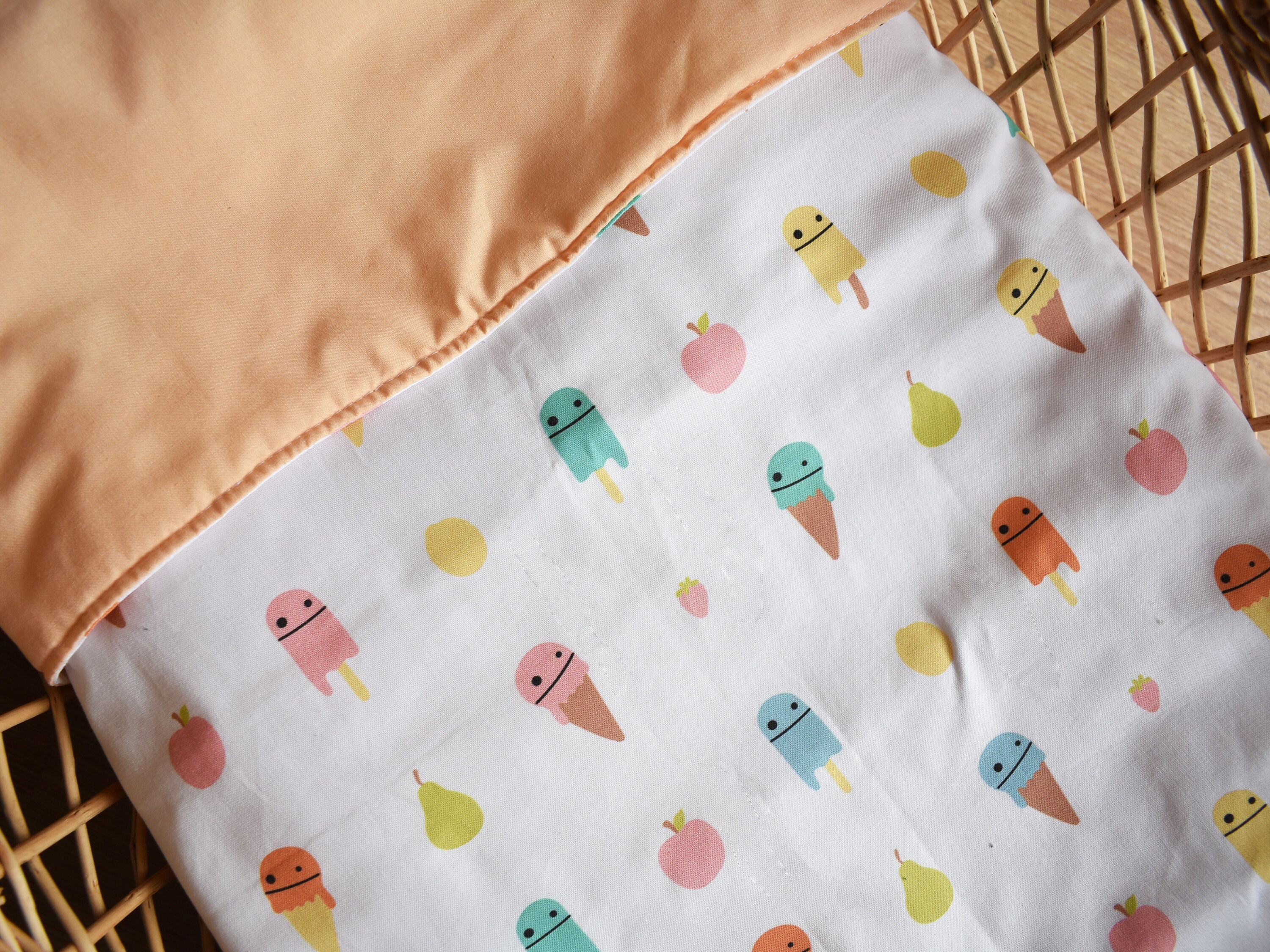 Baby Blanket Ice Cream Reversible Moses Basket Cover Stroller Cotton ...