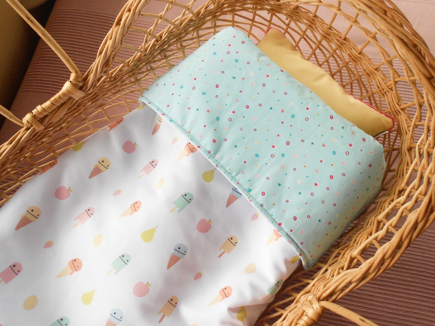 Baby Blanket Ice Cream Reversible Moses Basket Cover Stroller Cotton ...