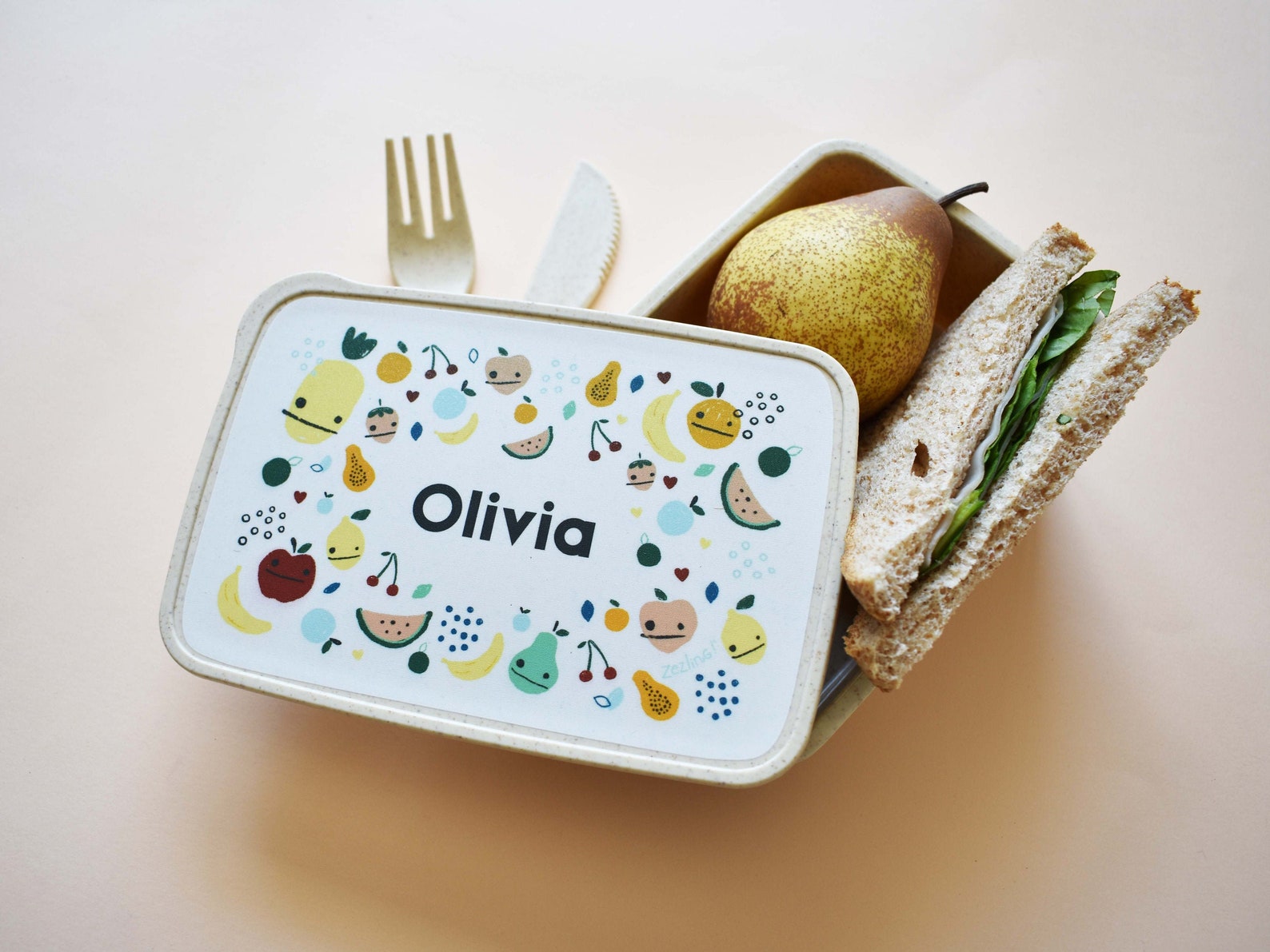 Lunch Box With Name on It Bread Box With Fruit Illustration - Etsy