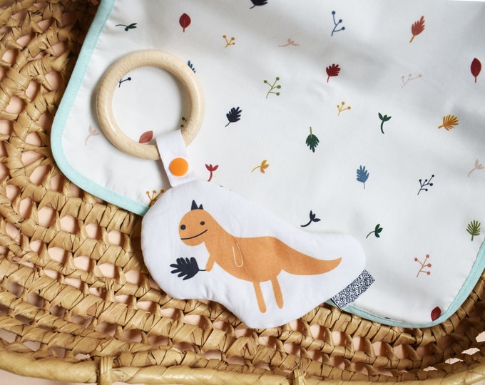 Dino Teething Ring Mustard Dinosaur Wooden Teether Washable Teether Toy ...