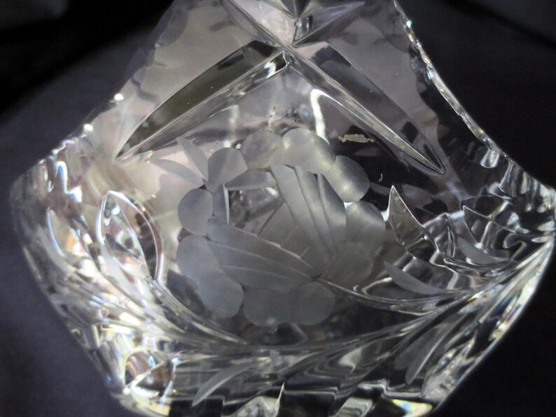 LEAD CUT GLASS Basket Clear Vintage 5 Crystal Frosted Floral Bowl Shape ...