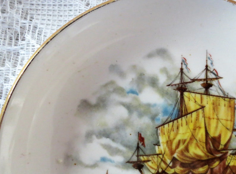 Vintage BONE China SHIP PLATE Little 4" Dish Galleon at Sea ...