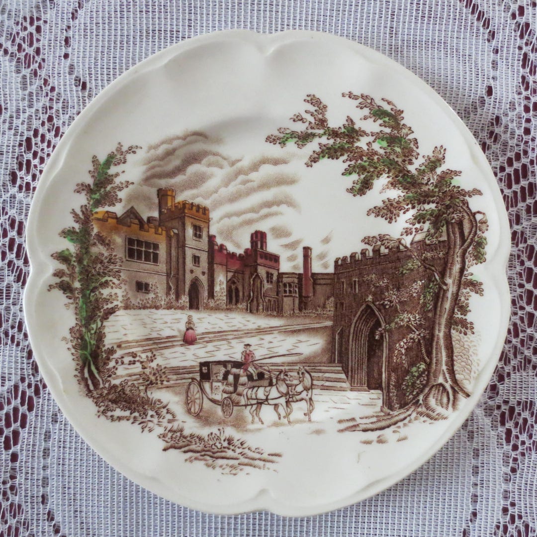 Vintage PLATE Johnson Bros HADDON HALL Castle Brown Transferware 6.5 ...