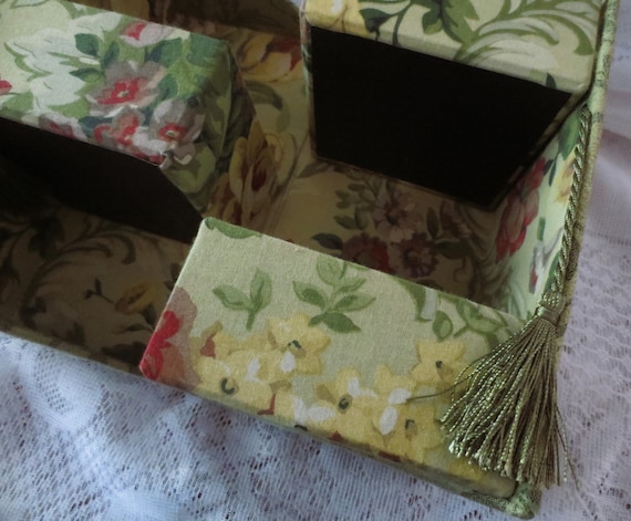 BROCADE JEWEL BOX Vintage Storage Fabric Covered Open… - Gem