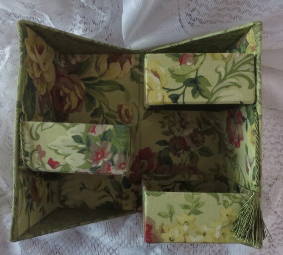 BROCADE JEWEL BOX Vintage Storage Fabric Covered Open… - Gem