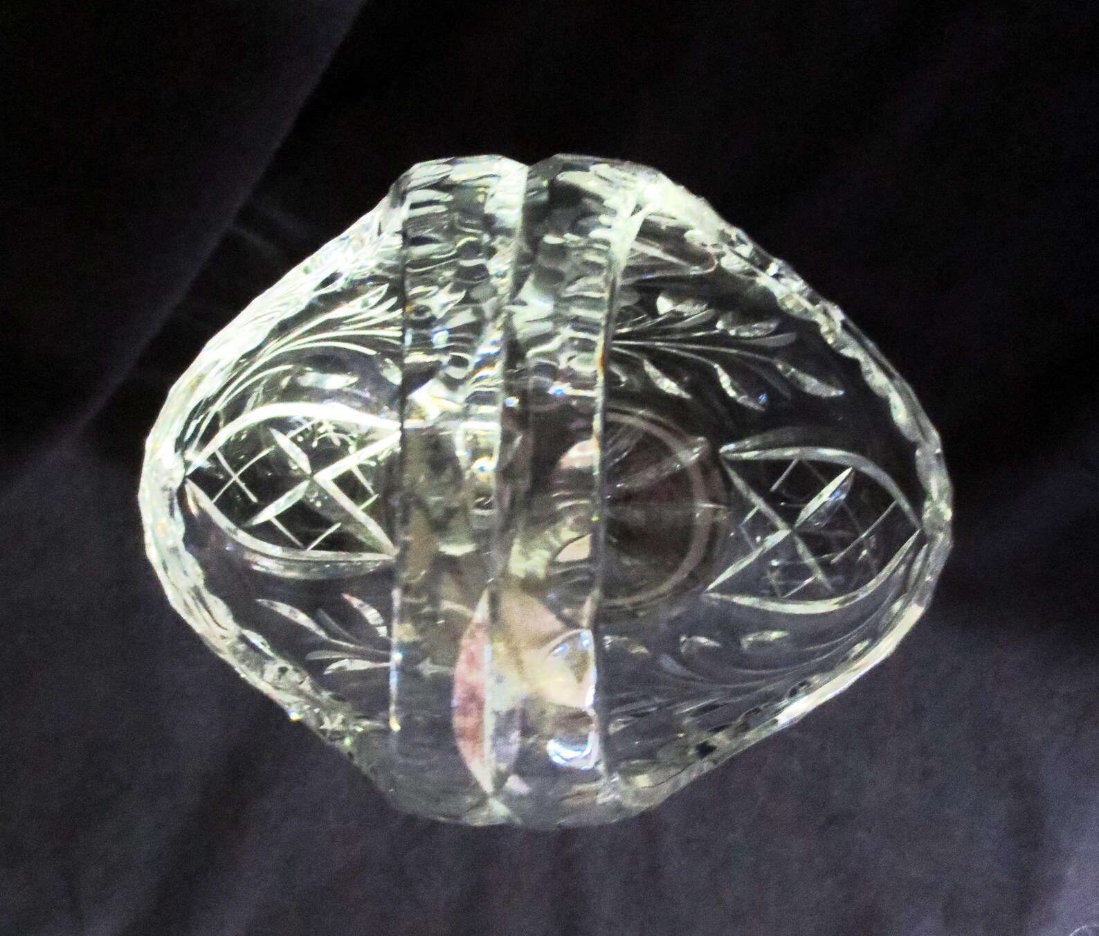 LEAD CUT GLASS Basket Clear Vintage 5 Crystal Frosted Floral Bowl Shape ...