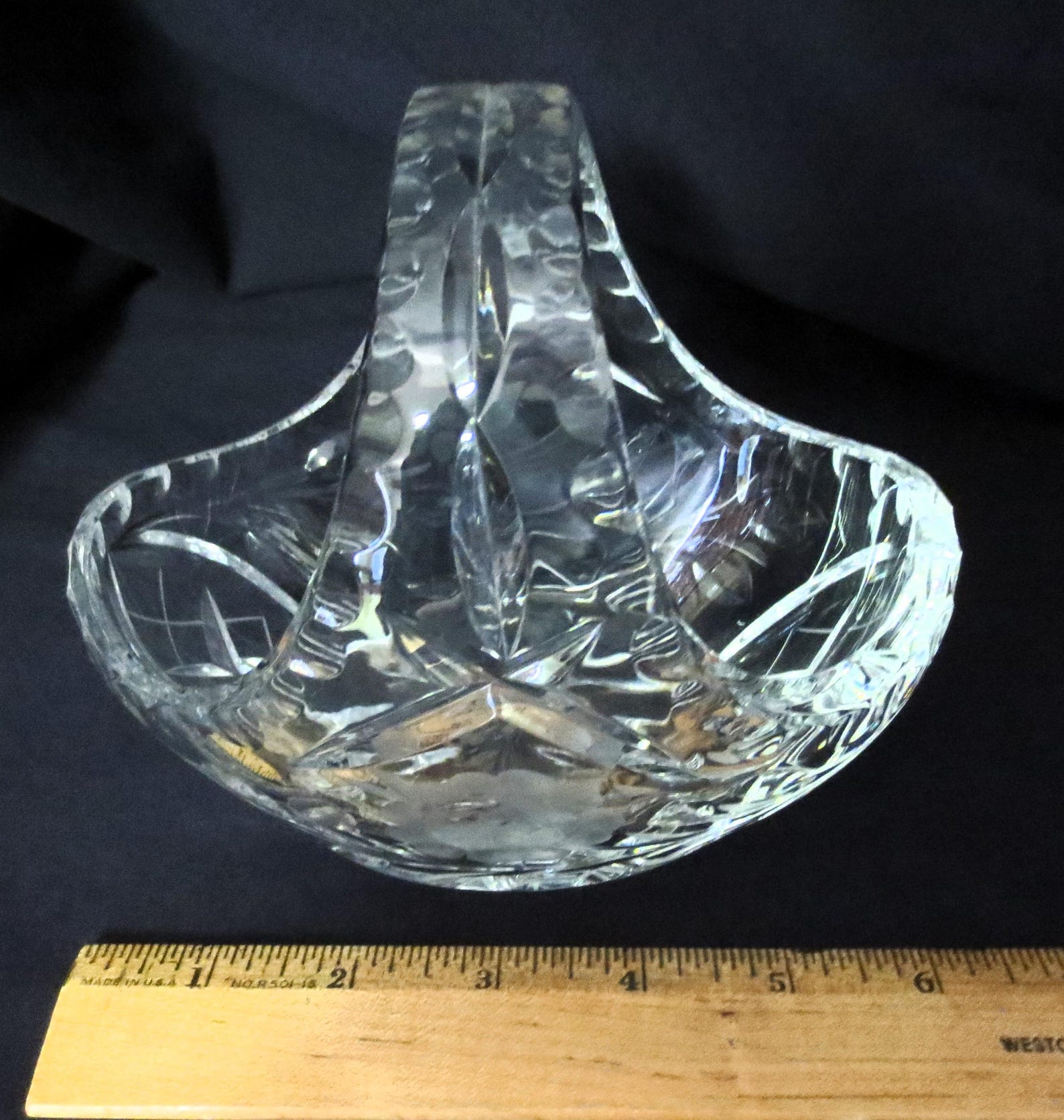 LEAD CUT GLASS Basket Clear Vintage 5 Crystal Frosted Floral Bowl Shape ...